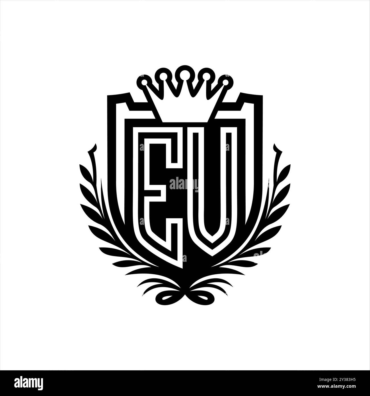 EV Letter logo heraldic shield shape with crown, vintage shield on ...