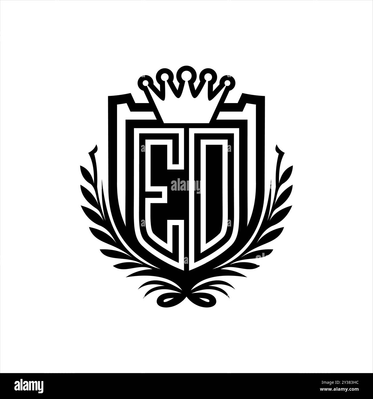 ED Letter logo heraldic shield shape with crown, vintage shield on ...