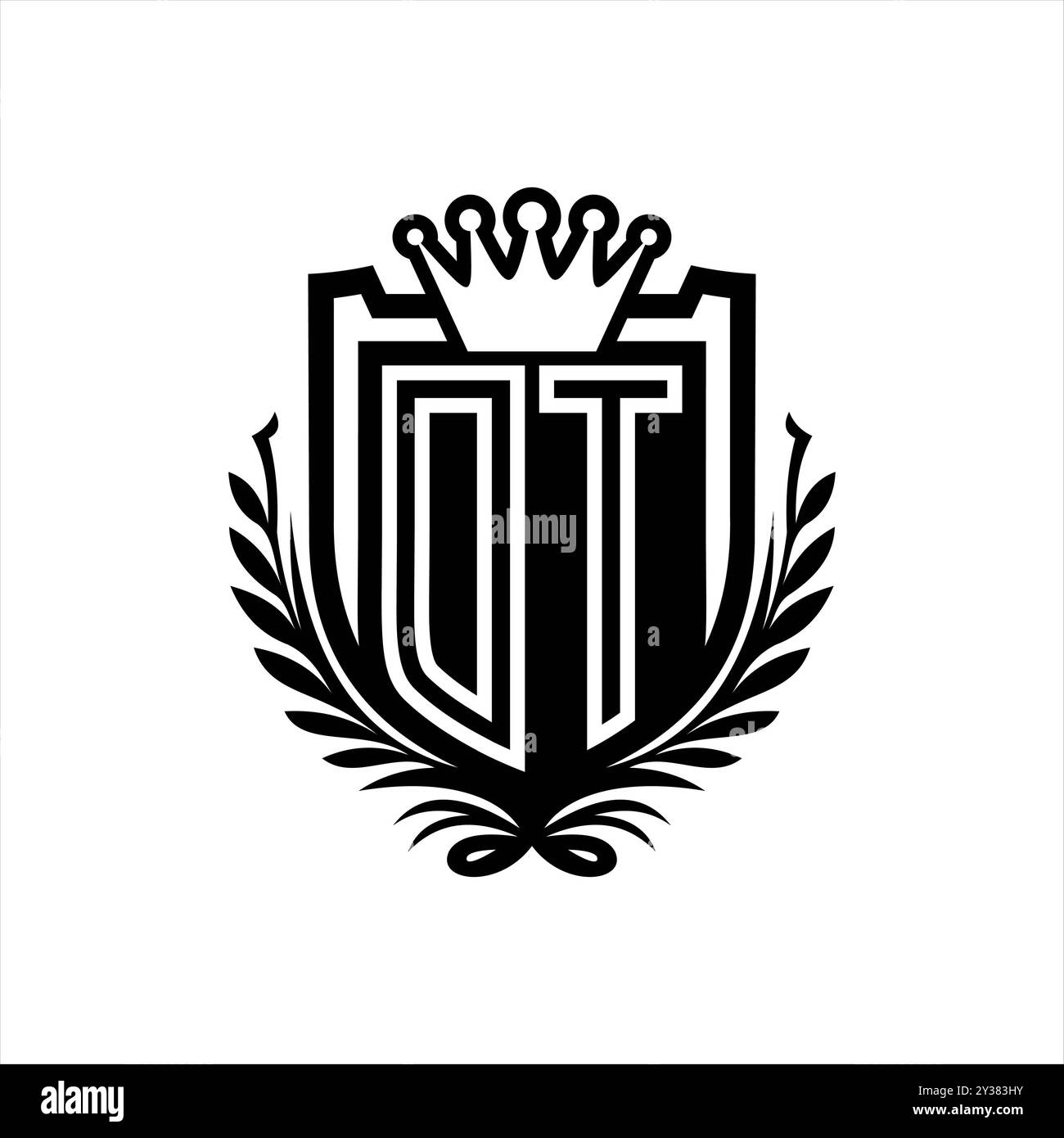 DT Letter logo heraldic shield shape with crown, vintage shield on ...