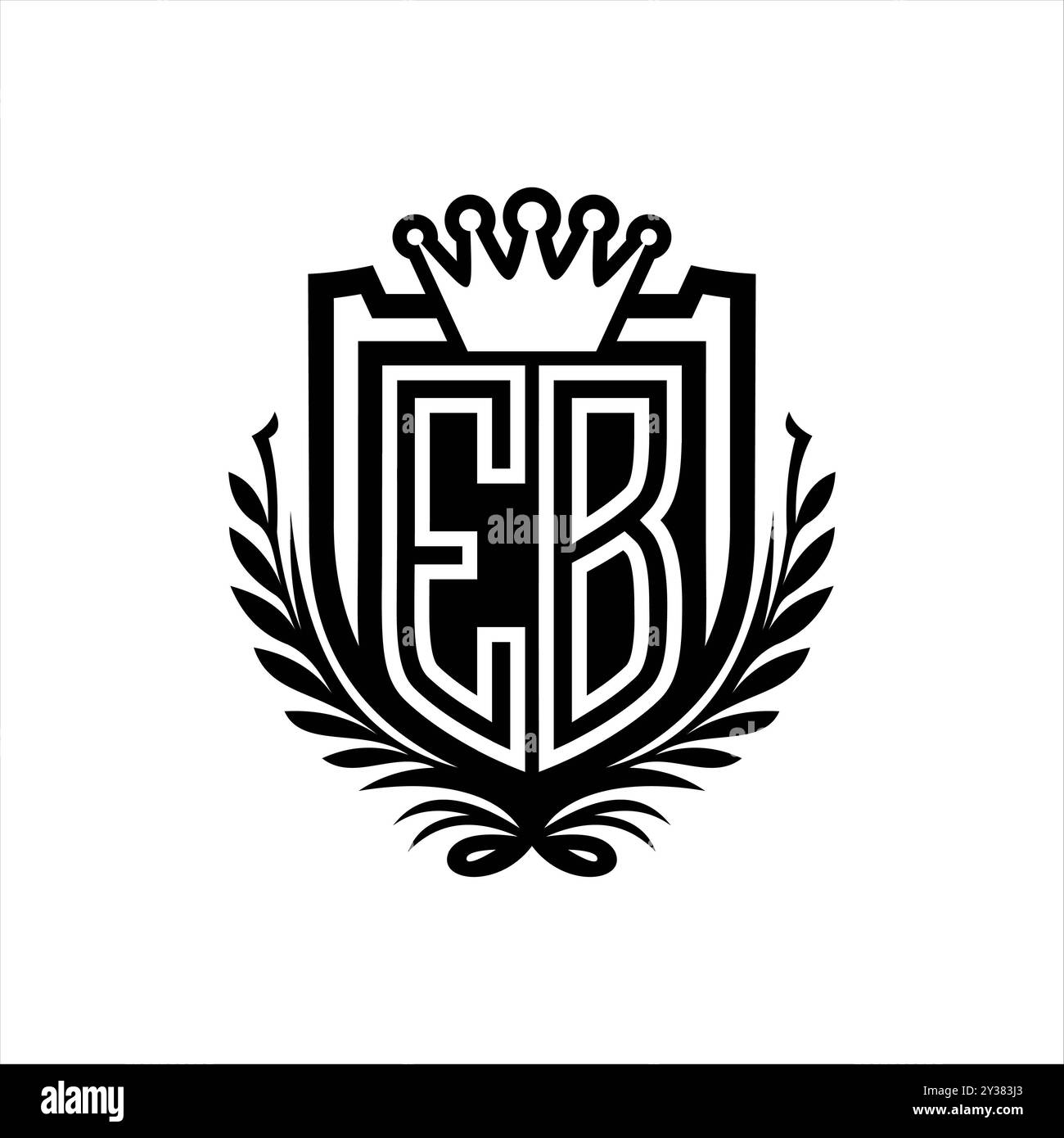 EB Letter logo heraldic shield shape with crown, vintage shield on ...