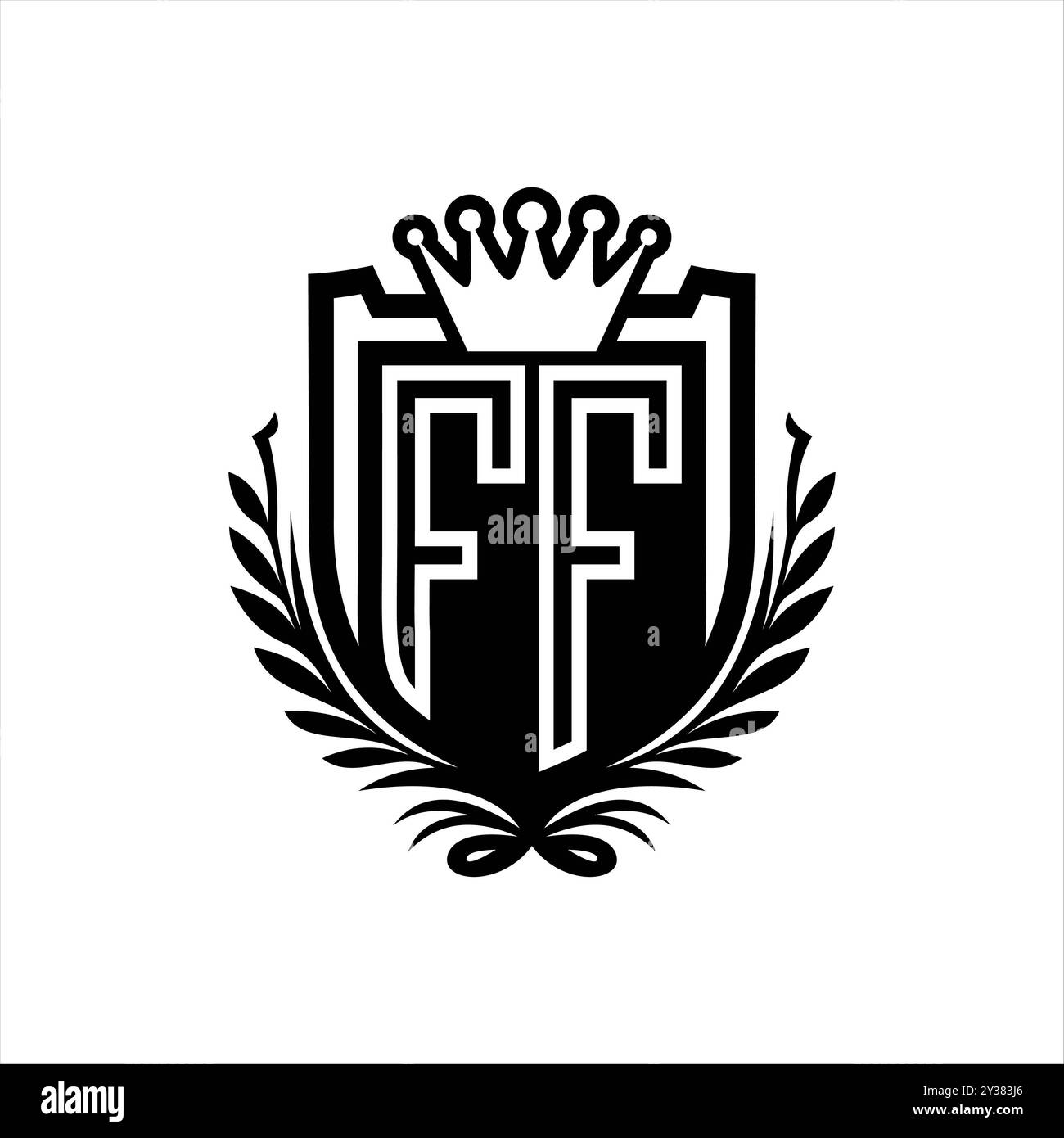 FF Letter logo heraldic shield shape with crown, vintage shield on ...