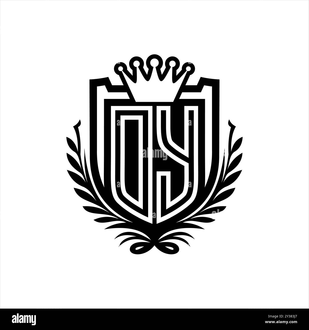 DY Letter logo heraldic shield shape with crown, vintage shield on white background template ...