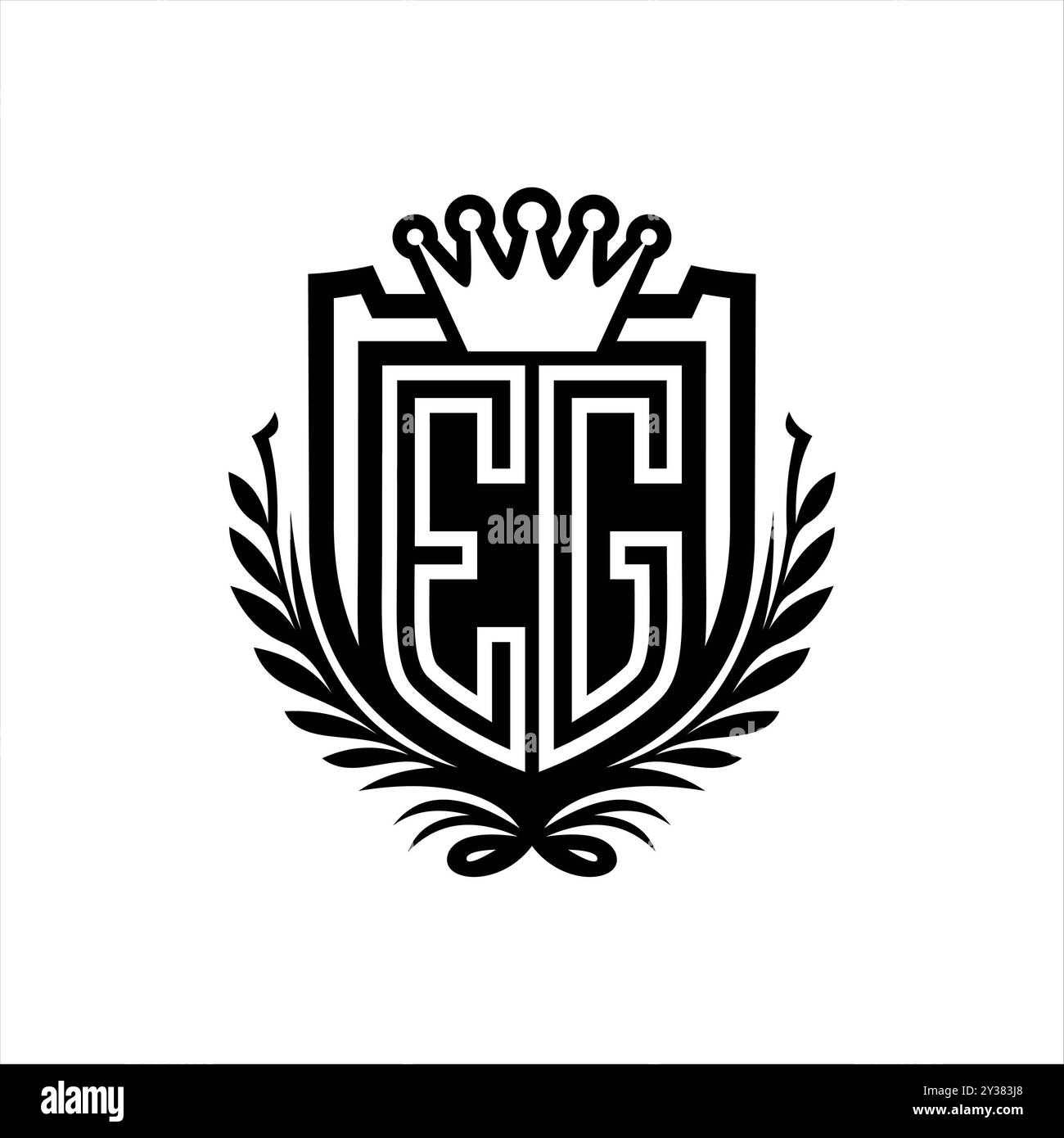 EG Letter logo heraldic shield shape with crown, vintage shield on ...