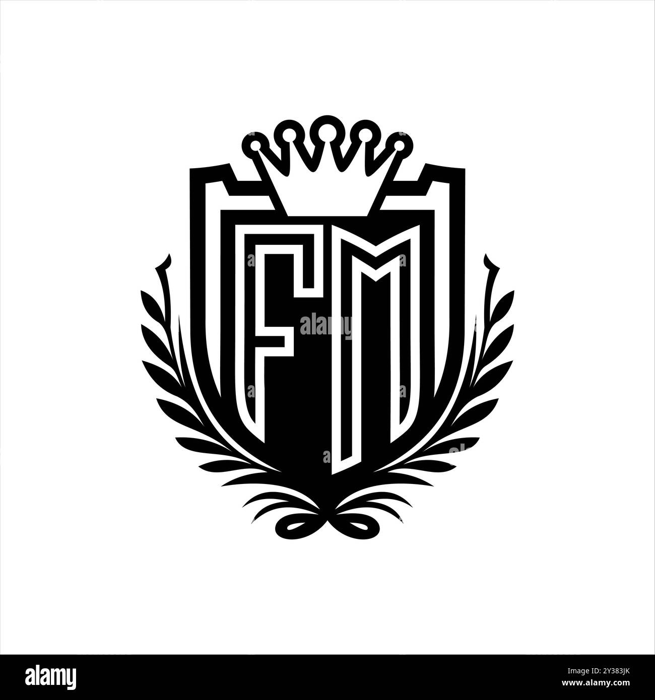 FM Letter logo heraldic shield shape with crown, vintage shield on ...