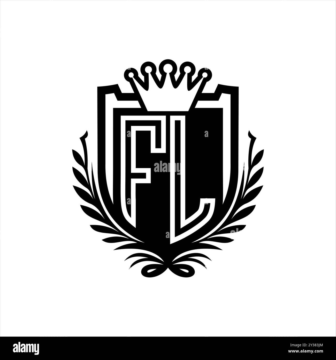 FL Letter logo heraldic shield shape with crown, vintage shield on ...