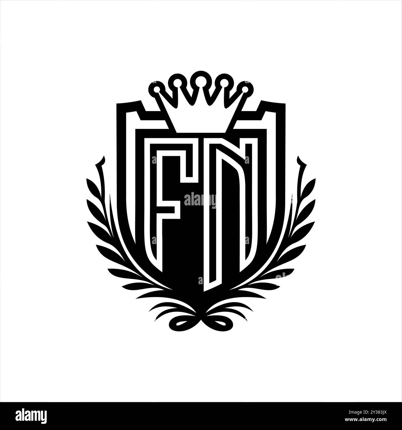 FN Letter logo heraldic shield shape with crown, vintage shield on ...