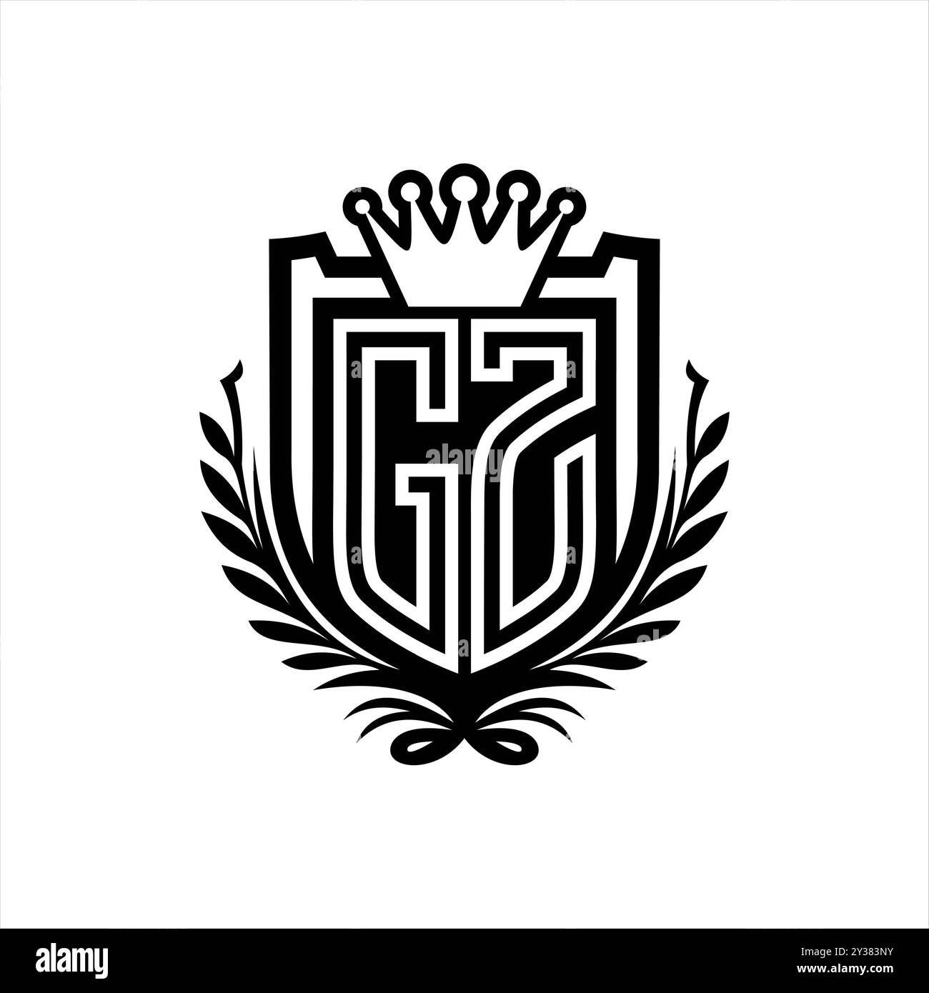 GZ Letter logo heraldic shield shape with crown, vintage shield on ...