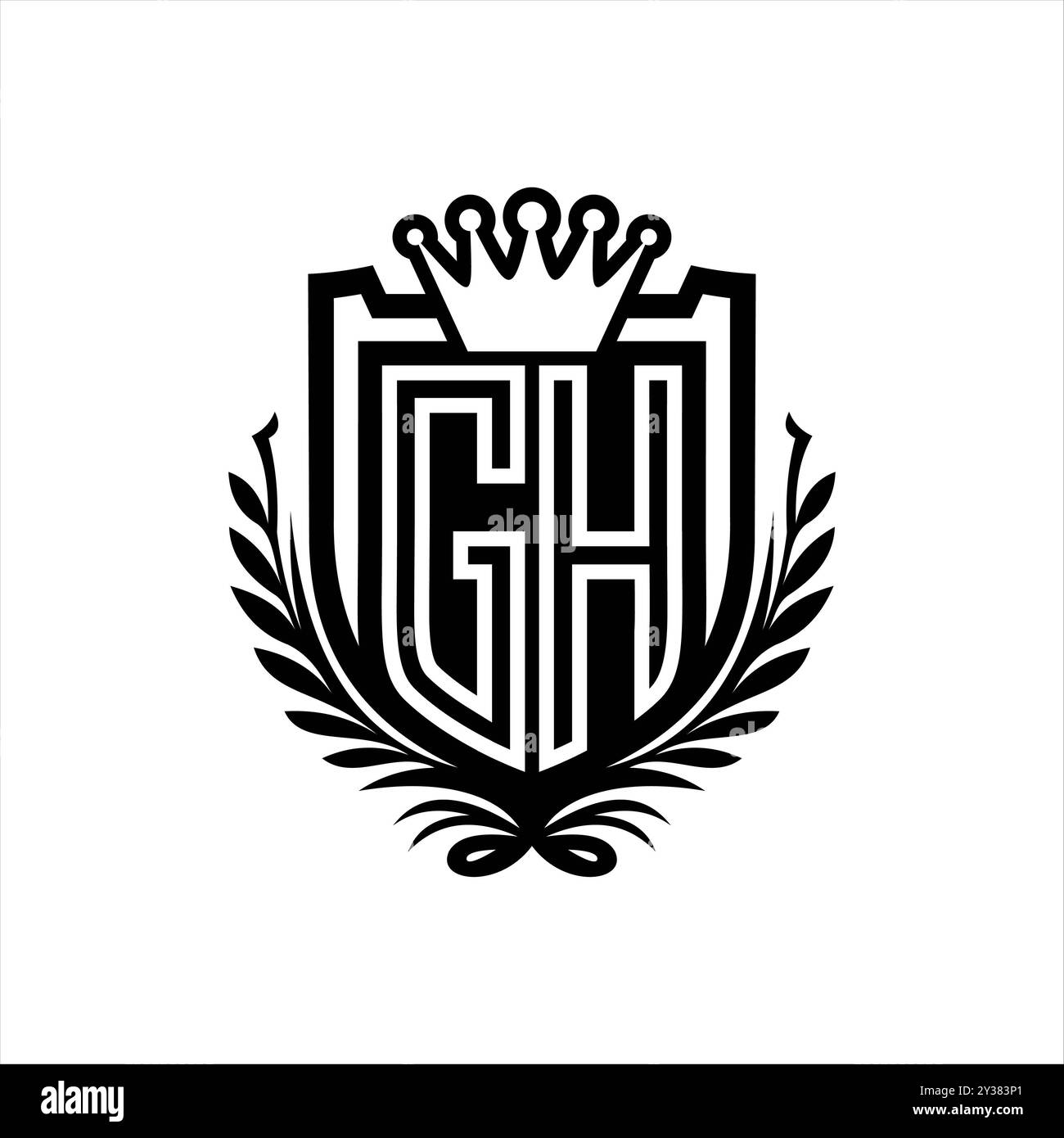 GH Letter logo heraldic shield shape with crown, vintage shield on ...