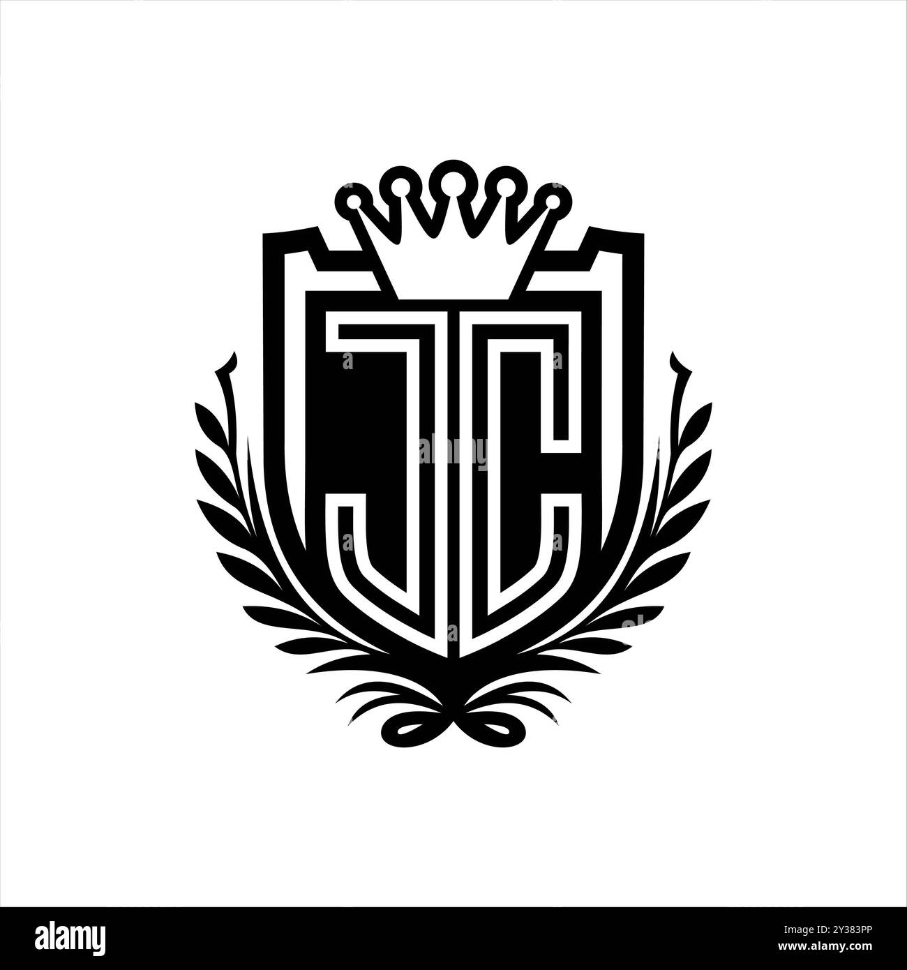 JC Letter logo heraldic shield shape with crown, vintage shield on ...