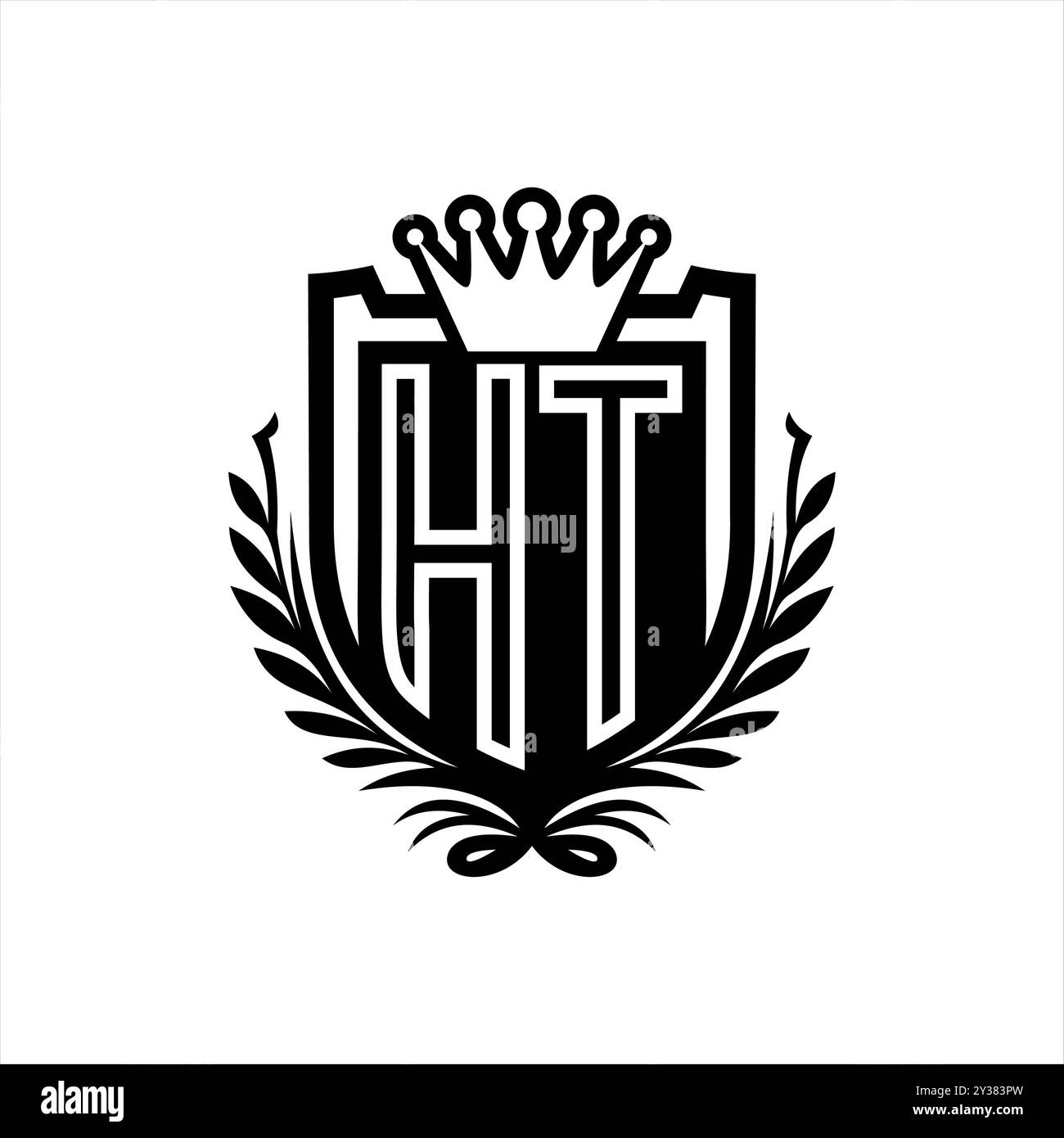 HT Letter logo heraldic shield shape with crown, vintage shield on ...