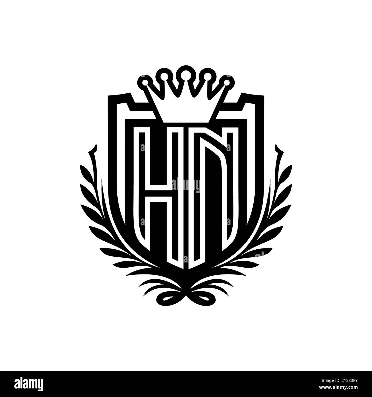 HN Letter logo heraldic shield shape with crown, vintage shield on ...