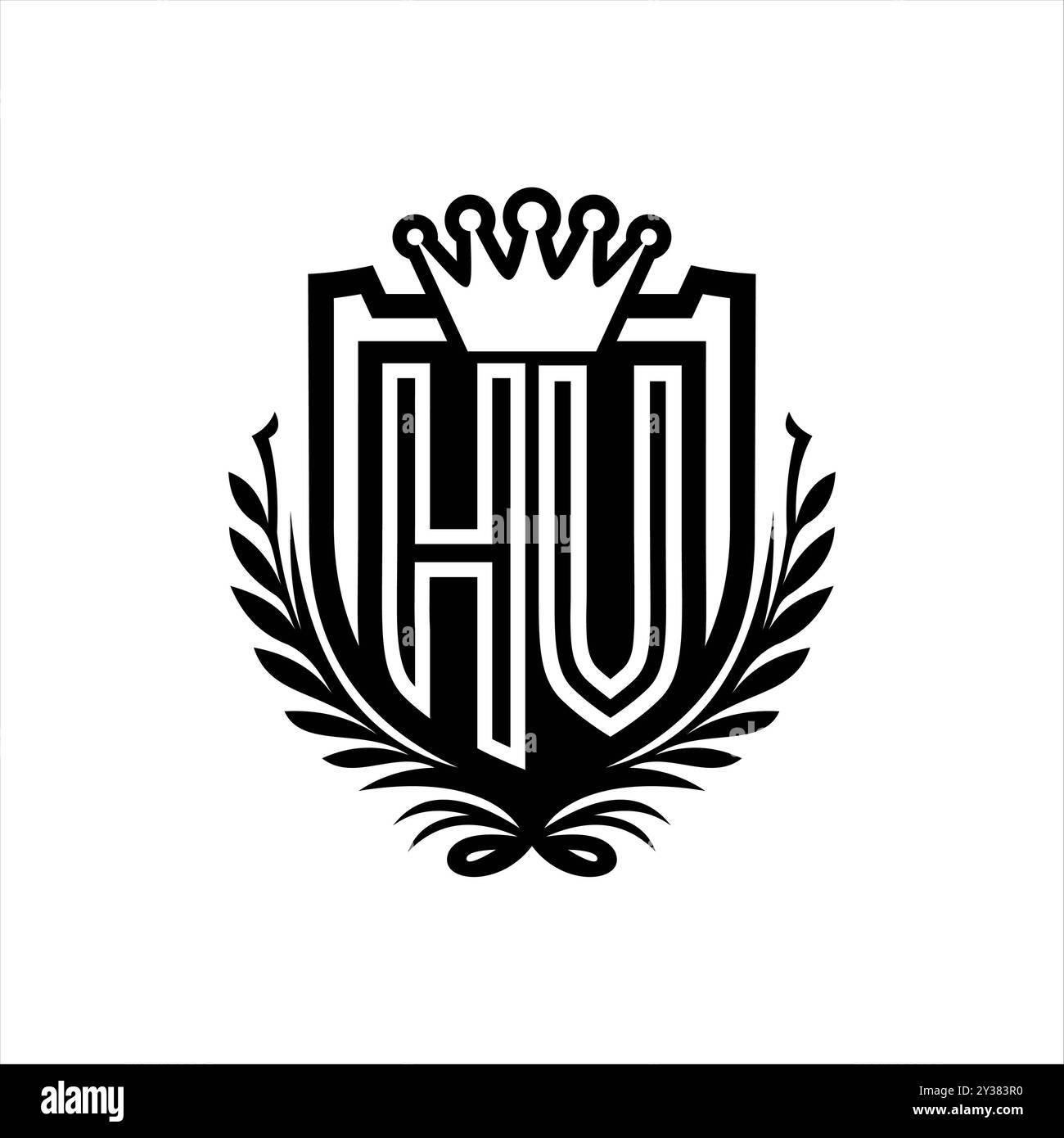HV Letter logo heraldic shield shape with crown, vintage shield on ...