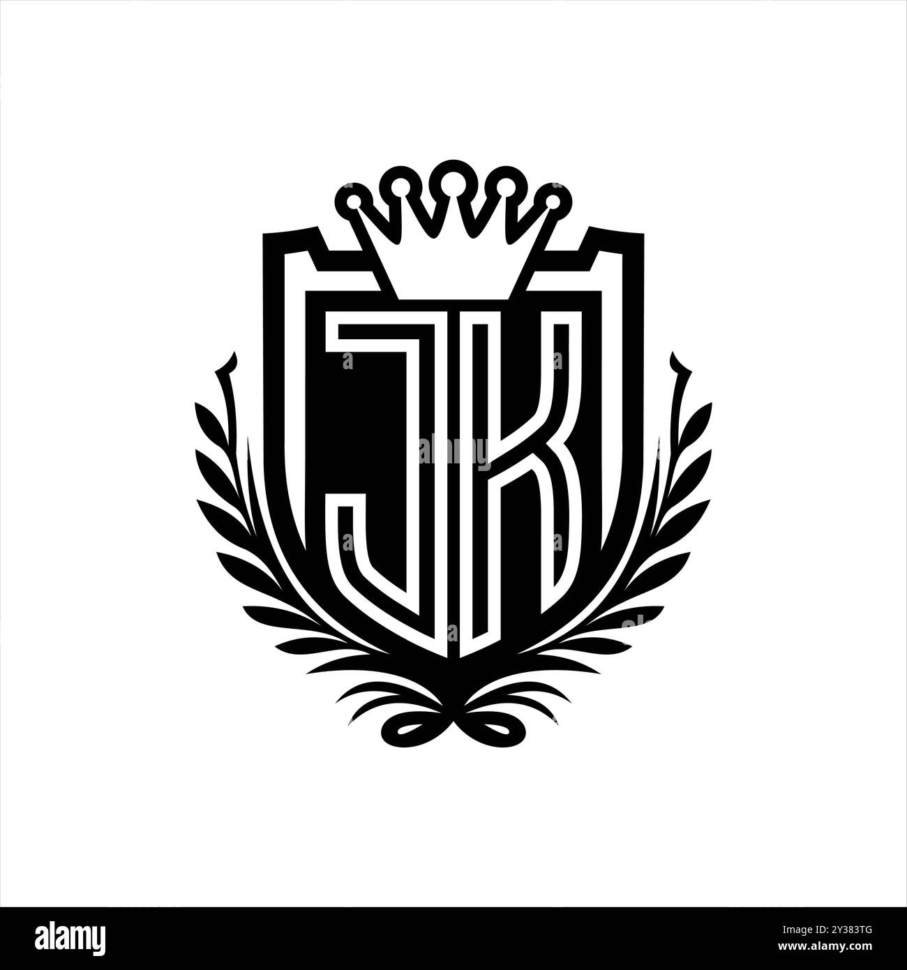JK Letter logo heraldic shield shape with crown, vintage shield on ...