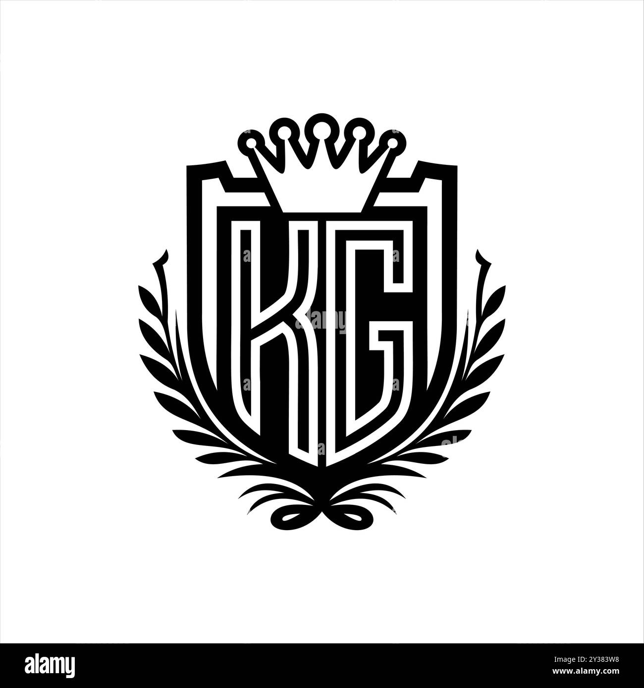 KG Letter logo heraldic shield shape with crown, vintage shield on ...