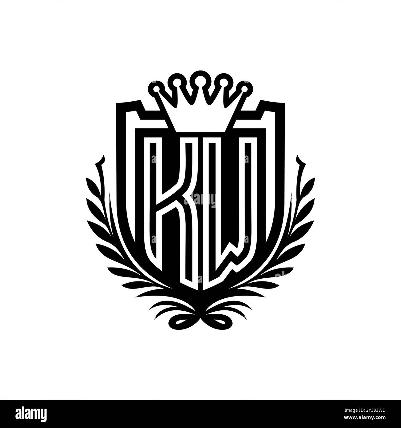 KW Letter logo heraldic shield shape with crown, vintage shield on ...