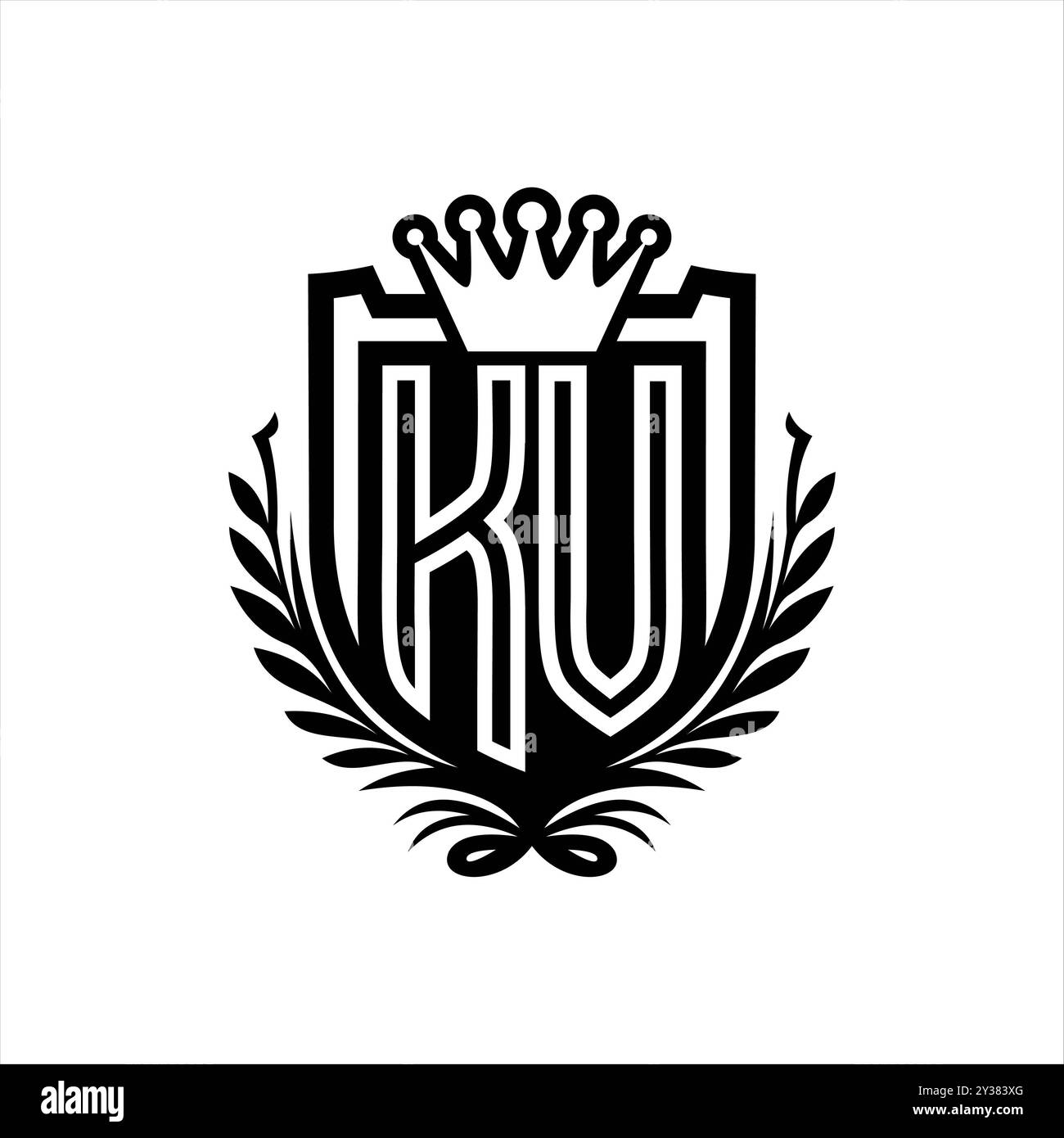 KV Letter logo heraldic shield shape with crown, vintage shield on ...