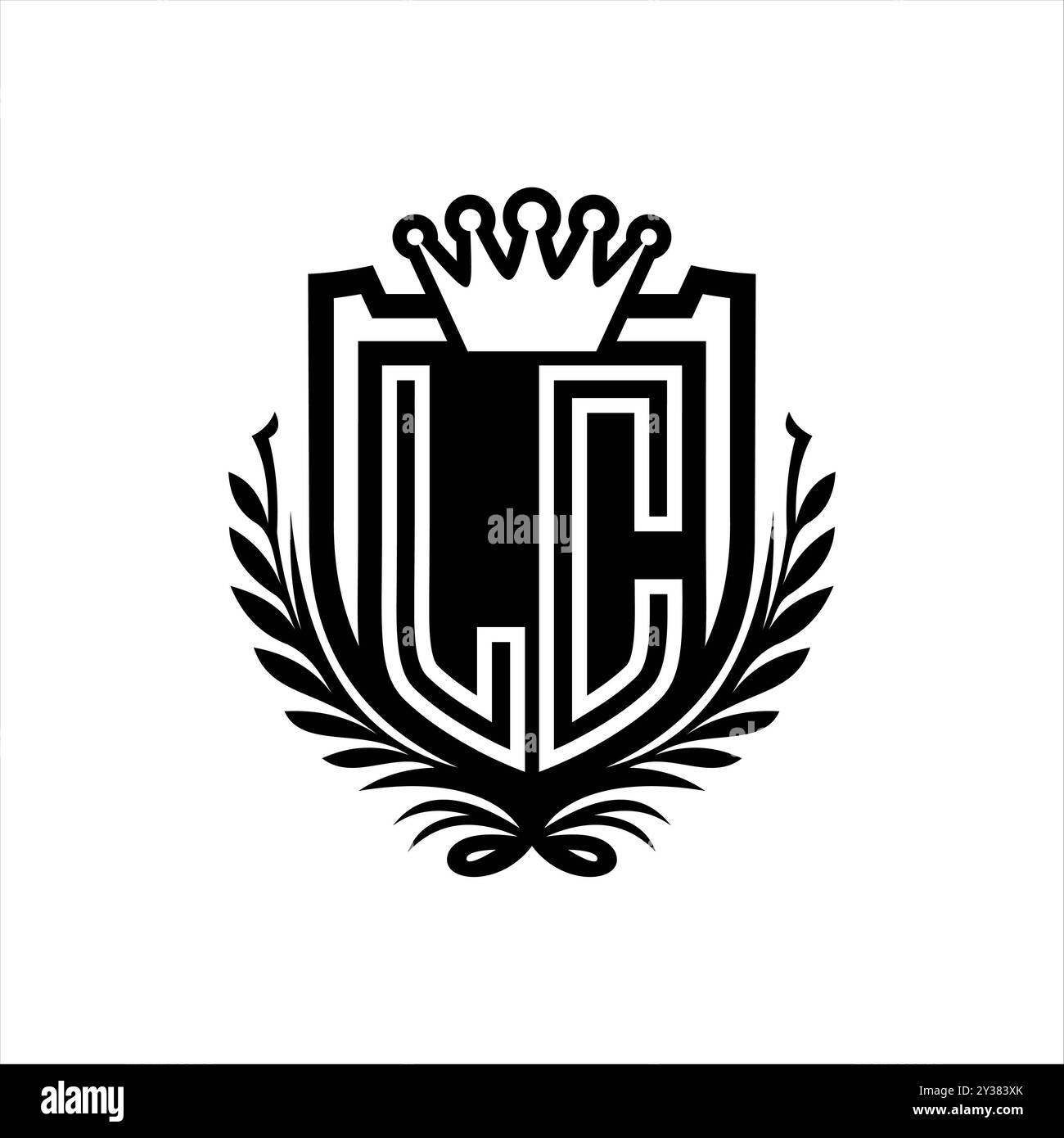 LC Letter logo heraldic shield shape with crown, vintage shield on ...