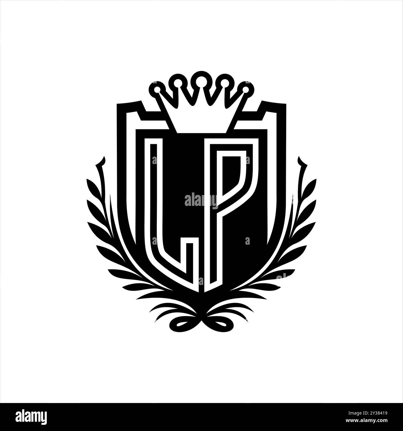 LP Letter logo heraldic shield shape with crown, vintage shield on ...