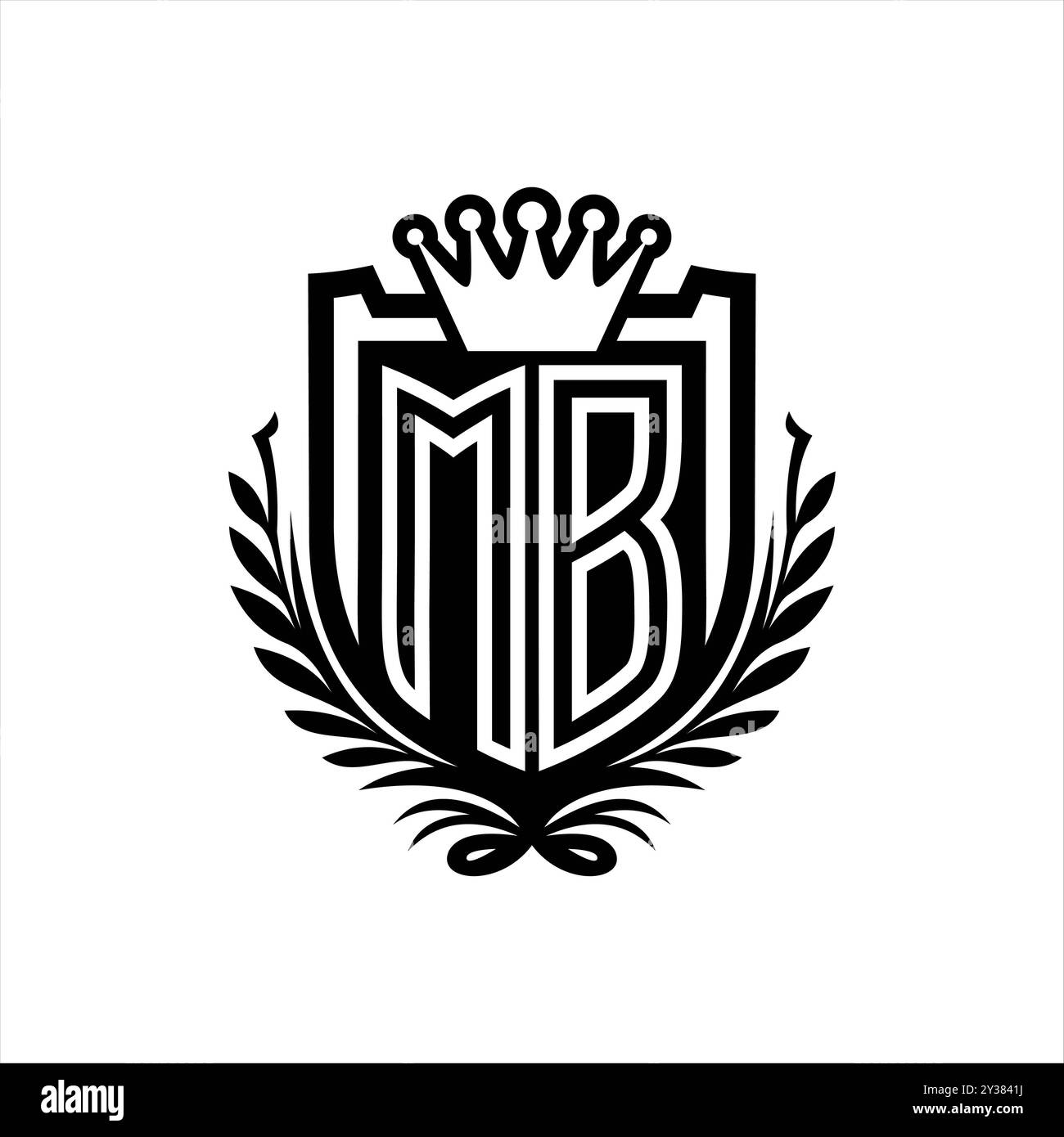 MB Letter logo heraldic shield shape with crown, vintage shield on ...