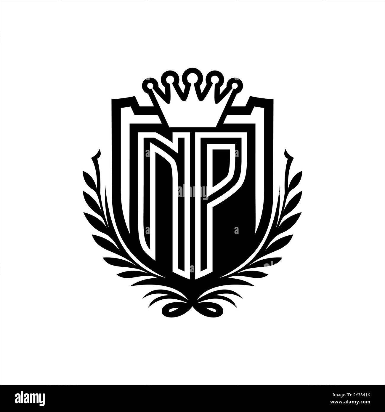 NP Letter logo heraldic shield shape with crown, vintage shield on ...