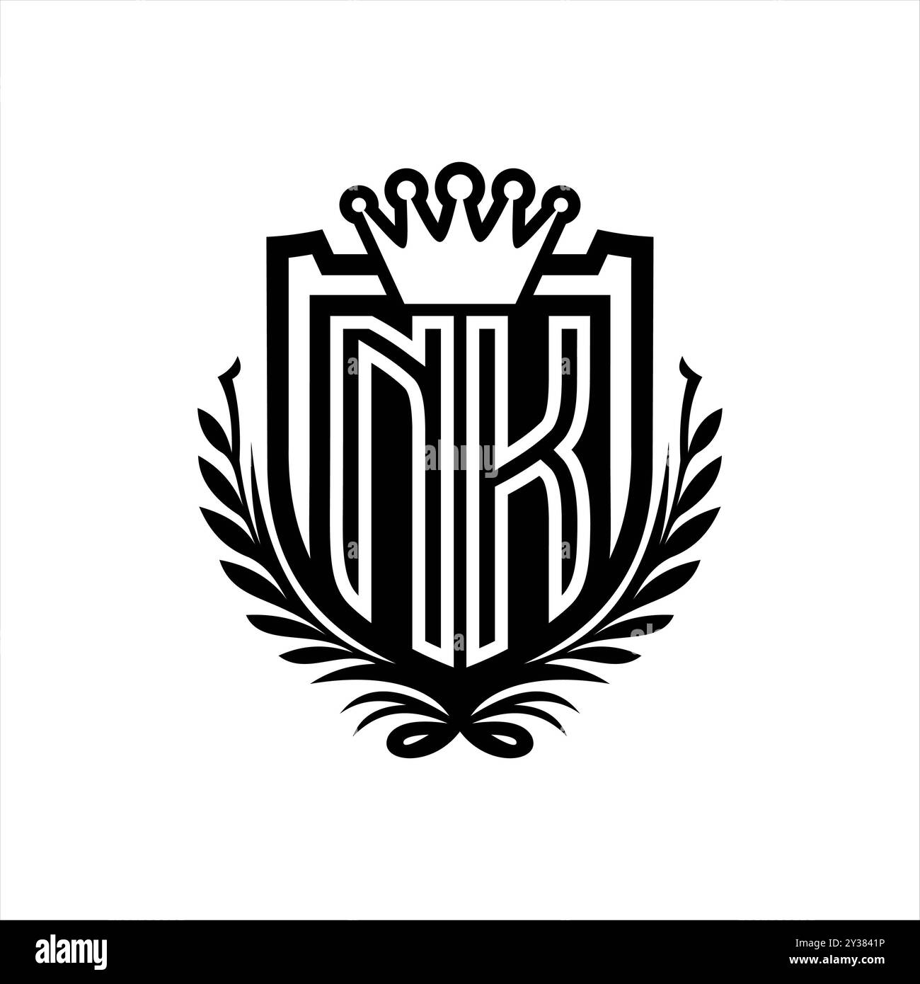 NK Letter logo heraldic shield shape with crown, vintage shield on ...
