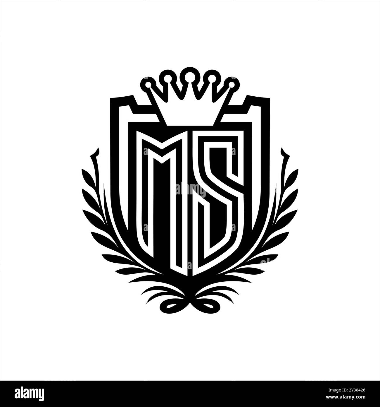 MS Letter logo heraldic shield shape with crown, vintage shield on ...