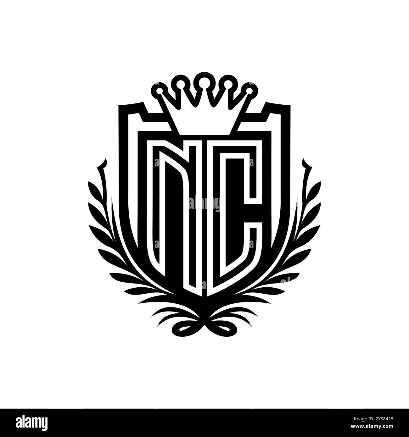 NC Letter logo heraldic shield shape with crown, vintage shield on ...
