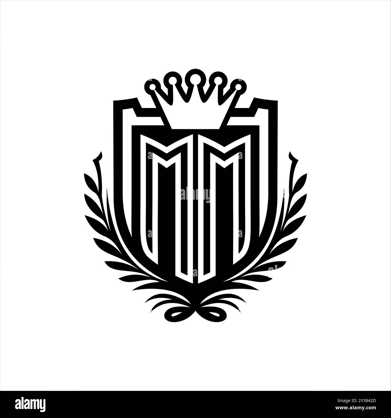 MM Letter logo heraldic shield shape with crown, vintage shield on ...