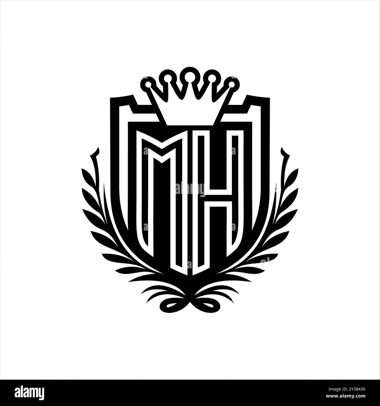 MH Letter logo heraldic shield shape with crown, vintage shield on ...