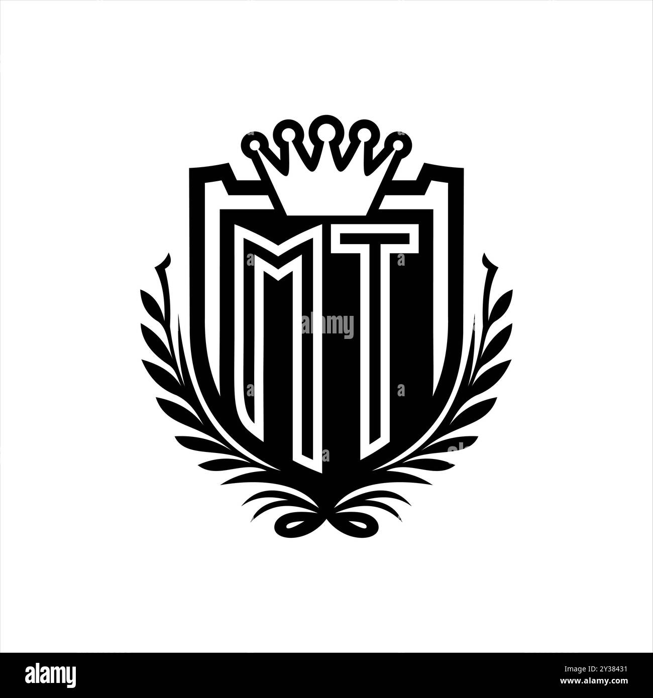 MT Letter logo heraldic shield shape with crown, vintage shield on ...