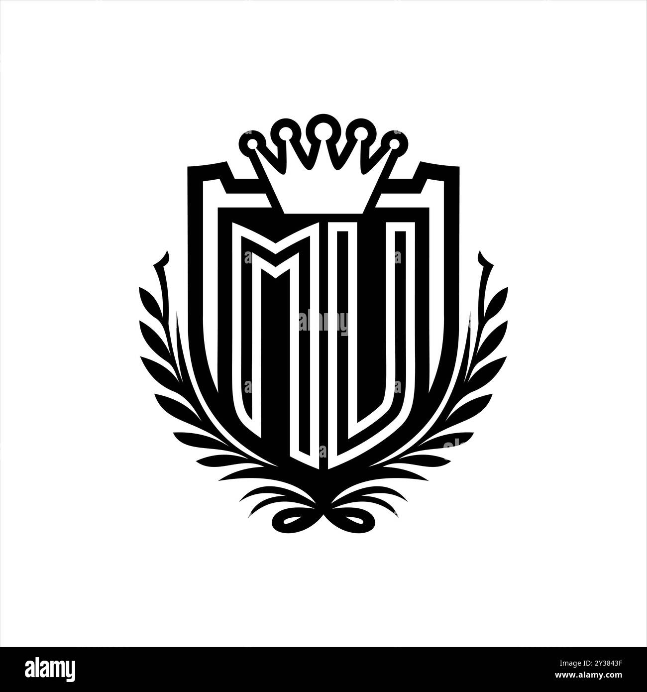 MU Letter logo heraldic shield shape with crown, vintage shield on ...