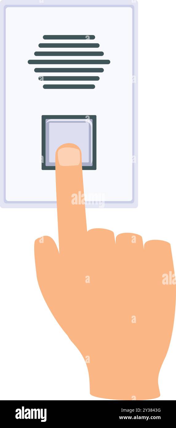 Cartoon hand pressing button on intercom indoor unit, isolated on white ...