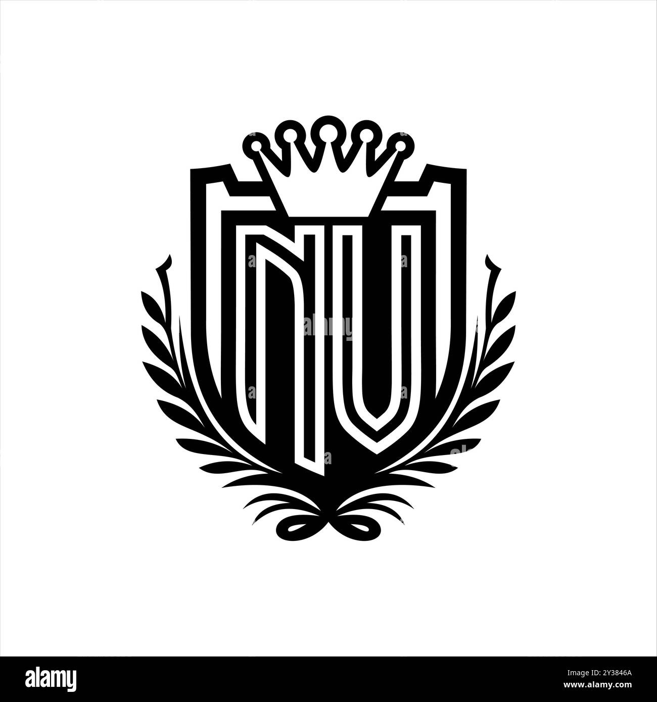 NV Letter logo heraldic shield shape with crown, vintage shield on ...