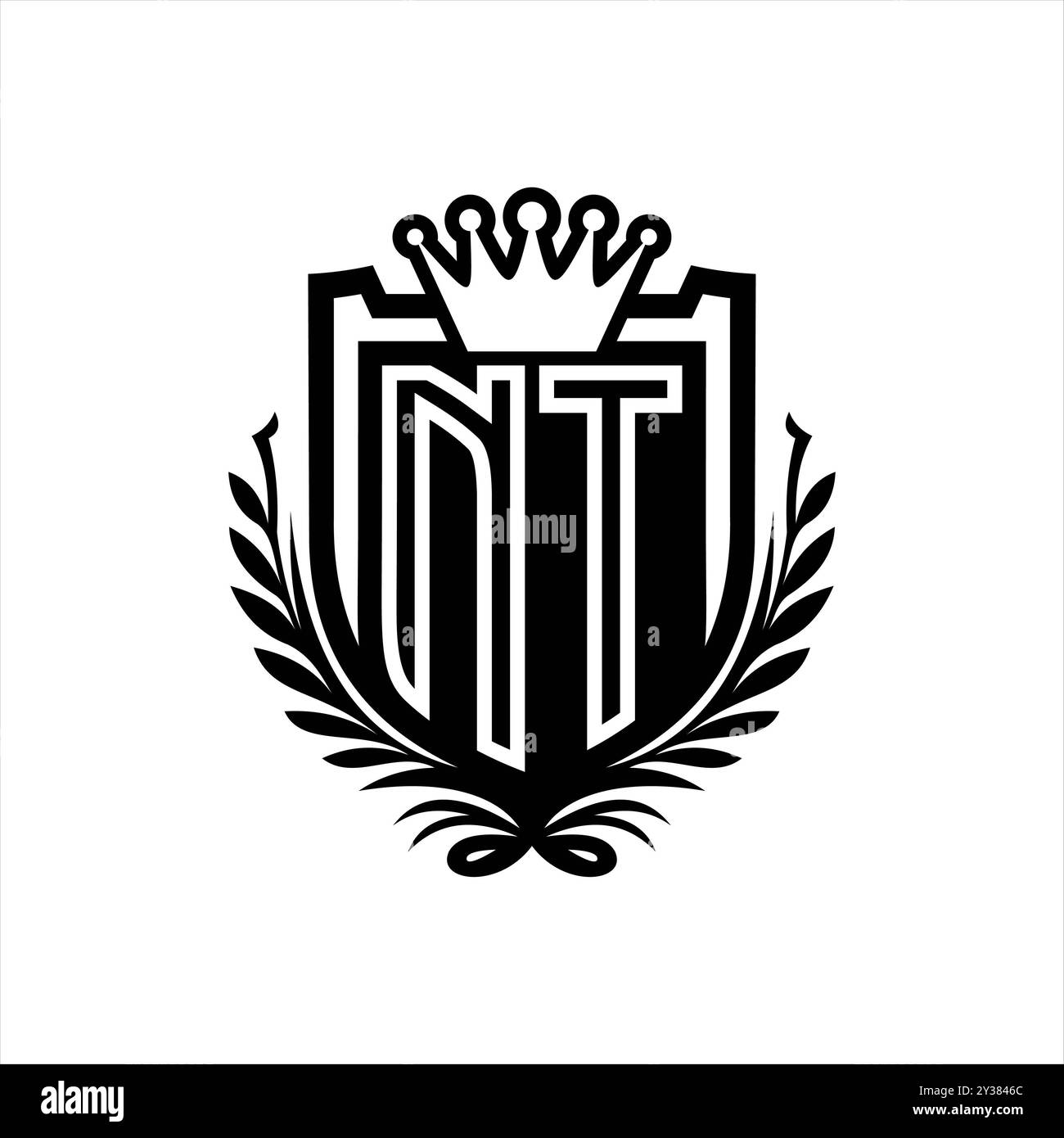 NT Letter logo heraldic shield shape with crown, vintage shield on ...