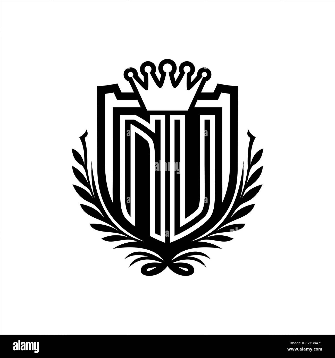 NU Letter logo heraldic shield shape with crown, vintage shield on ...