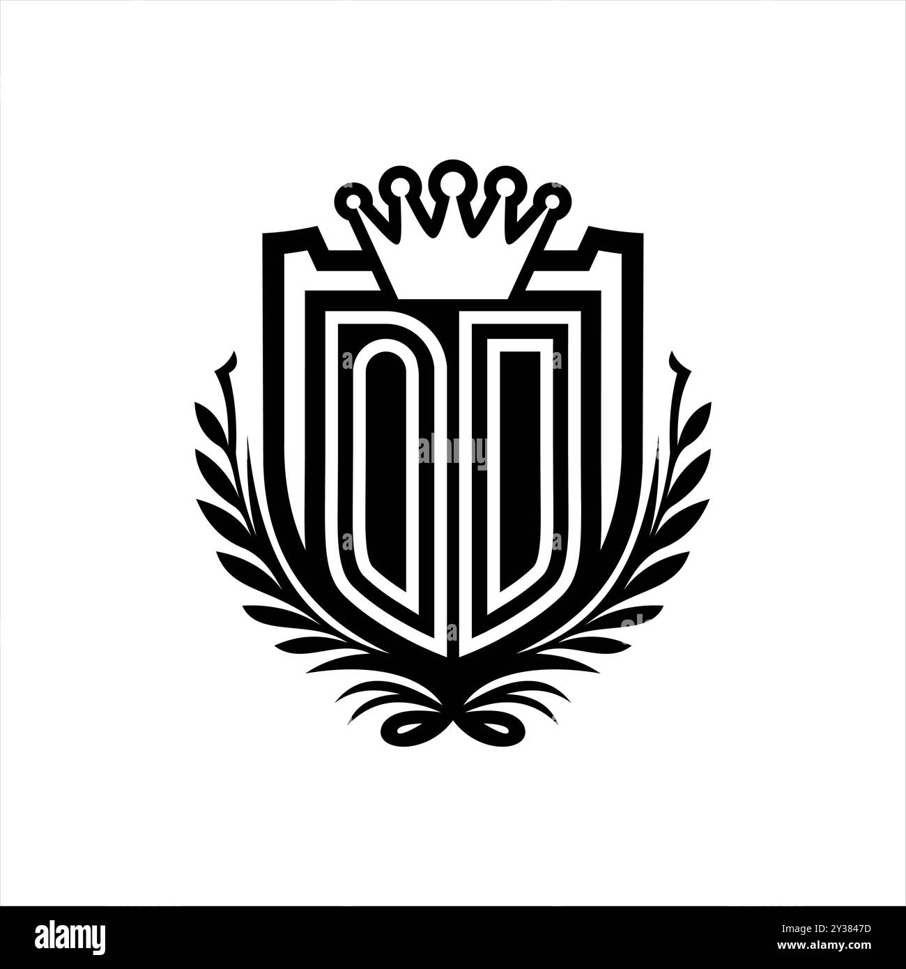 OD Letter logo heraldic shield shape with crown, vintage shield on ...