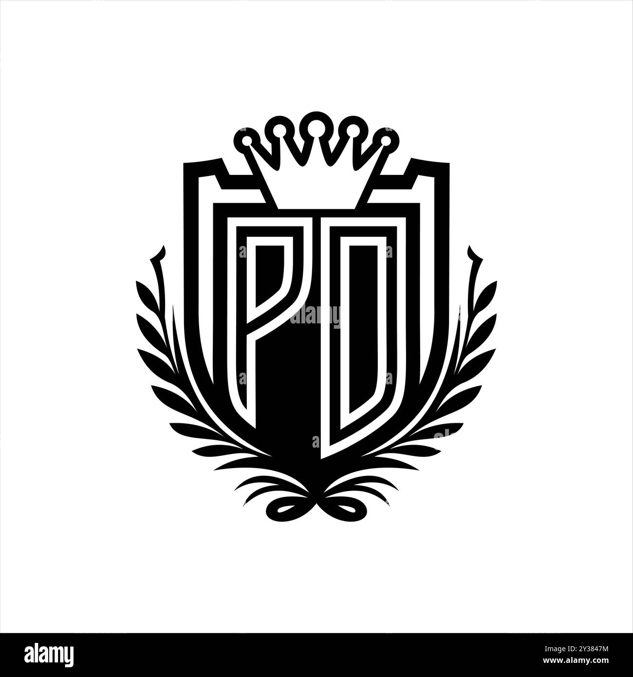 PD Letter logo heraldic shield shape with crown, vintage shield on ...