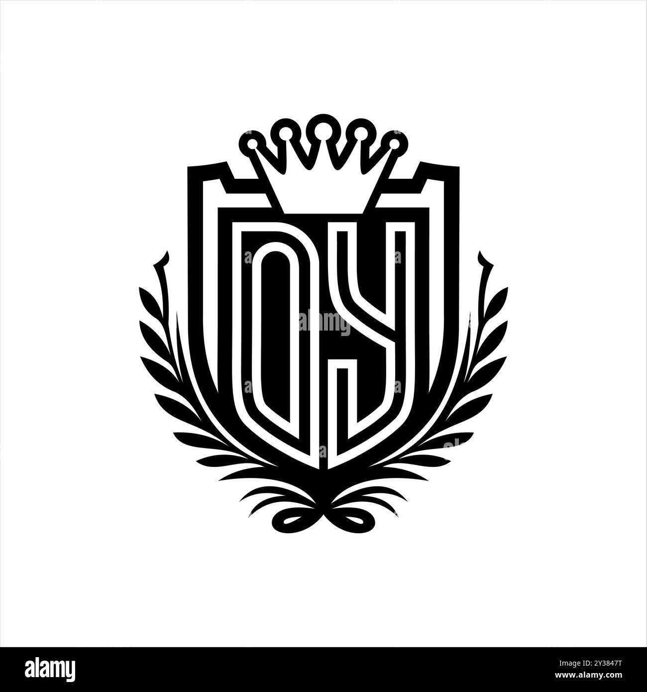OY Letter logo heraldic shield shape with crown, vintage shield on white background template ...