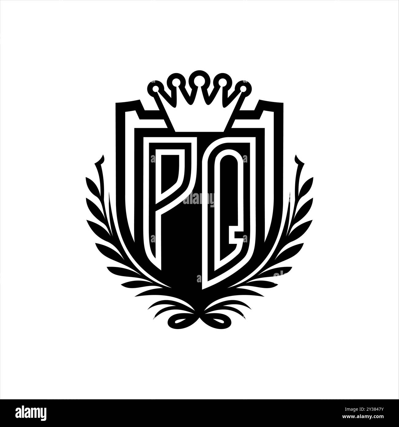 PQ Letter logo heraldic shield shape with crown, vintage shield on ...