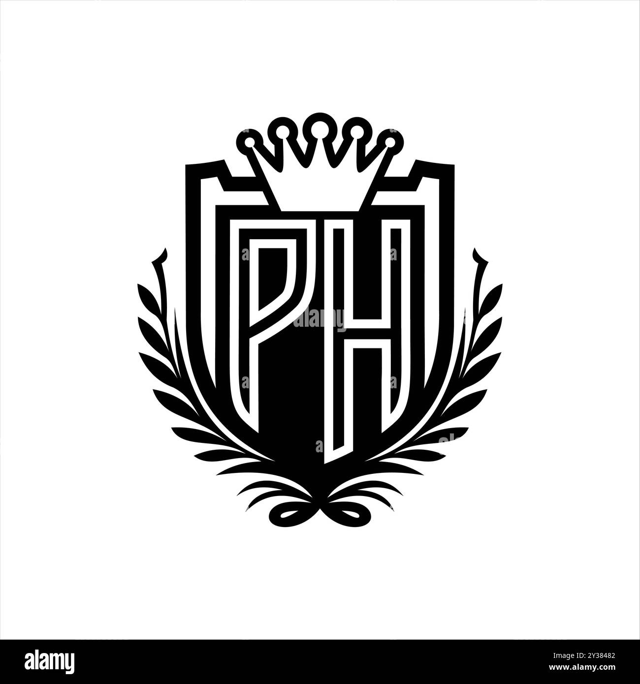 PH Letter logo heraldic shield shape with crown, vintage shield on ...