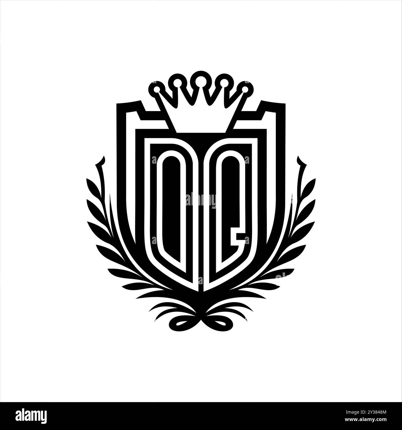 OQ Letter logo heraldic shield shape with crown, vintage shield on ...