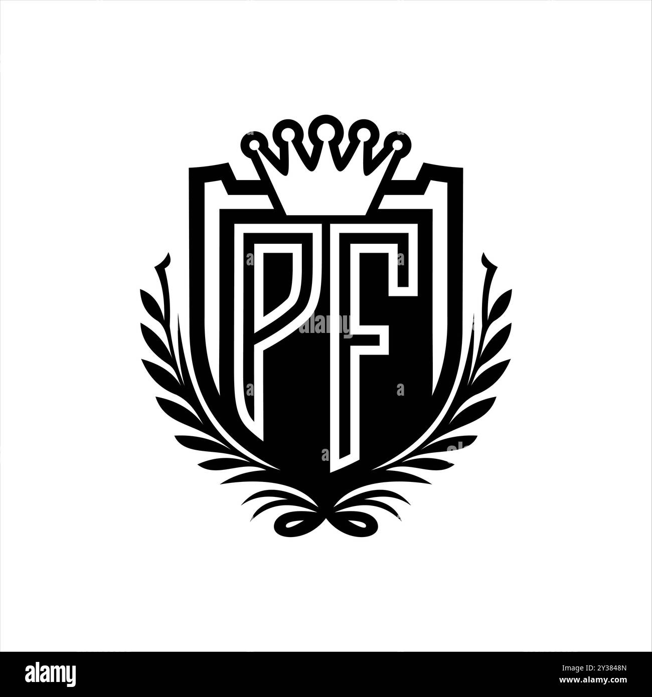 PF Letter logo heraldic shield shape with crown, vintage shield on ...
