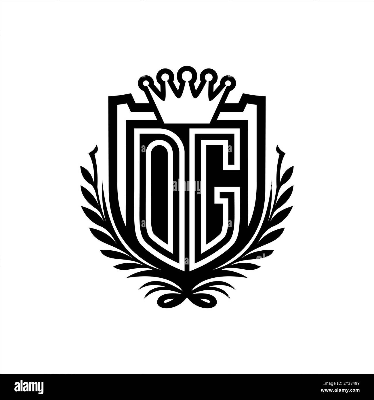 OG Letter logo heraldic shield shape with crown, vintage shield on ...