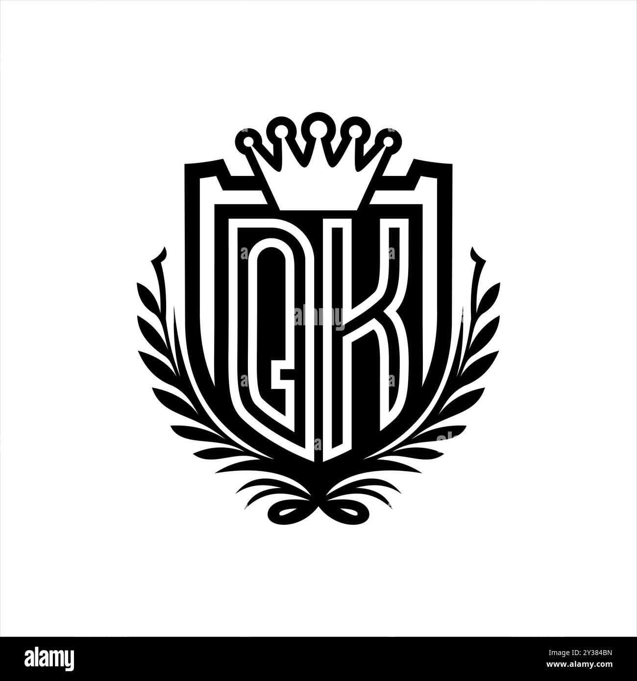 QK Letter logo heraldic shield shape with crown, vintage shield on ...