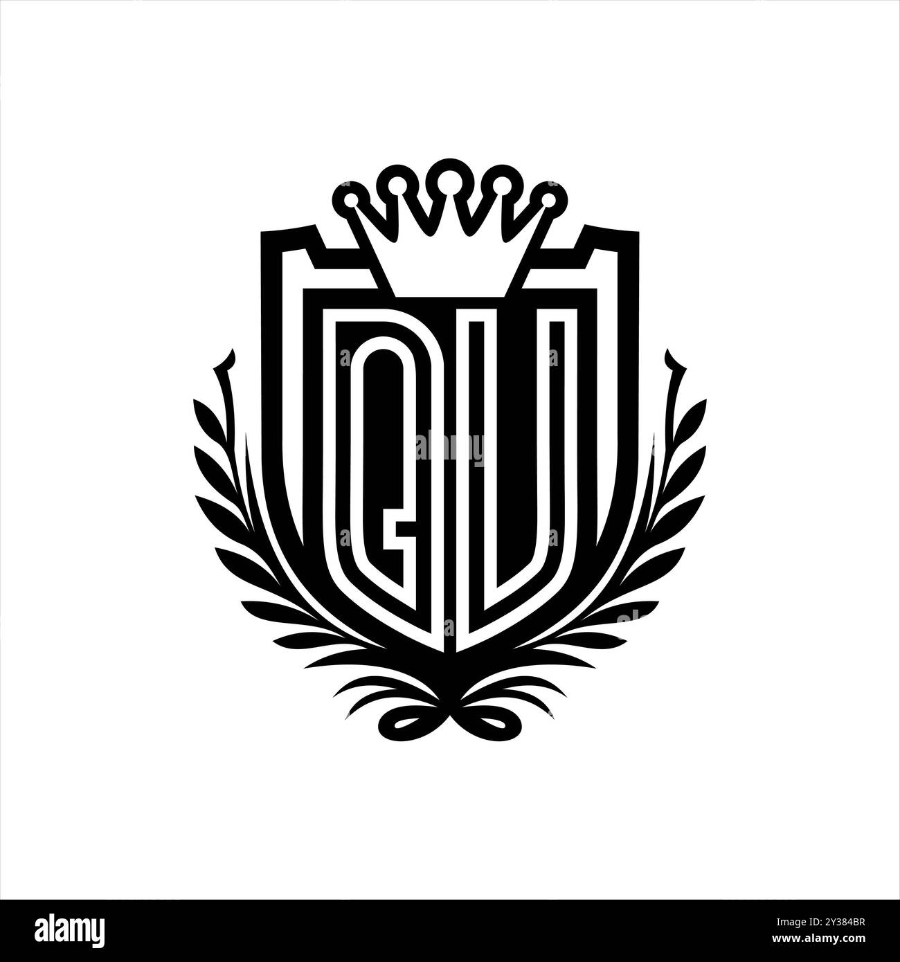 QU Letter logo heraldic shield shape with crown, vintage shield on ...