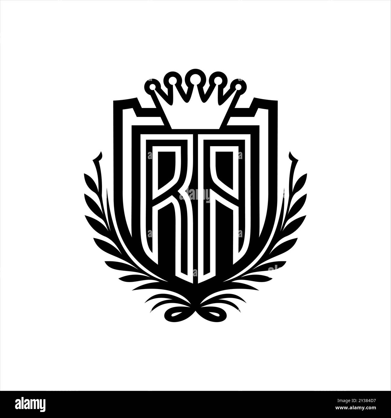 RA Letter logo heraldic shield shape with crown, vintage shield on ...