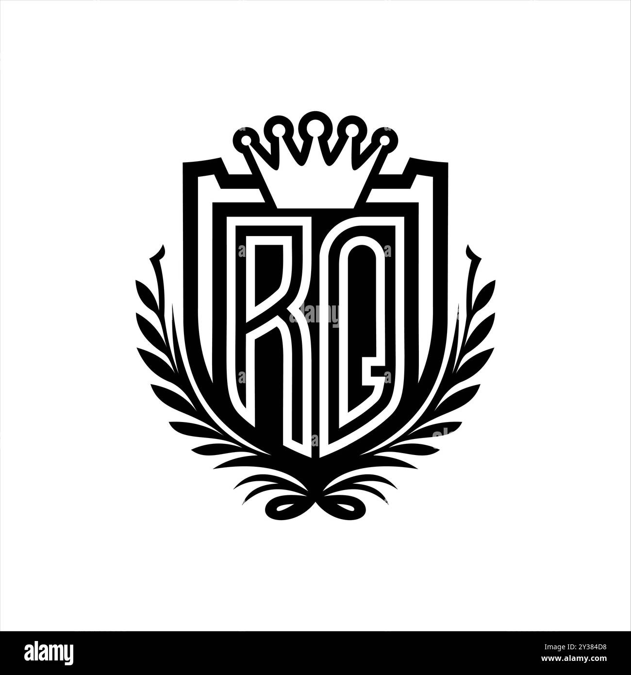 RQ Letter logo heraldic shield shape with crown, vintage shield on ...