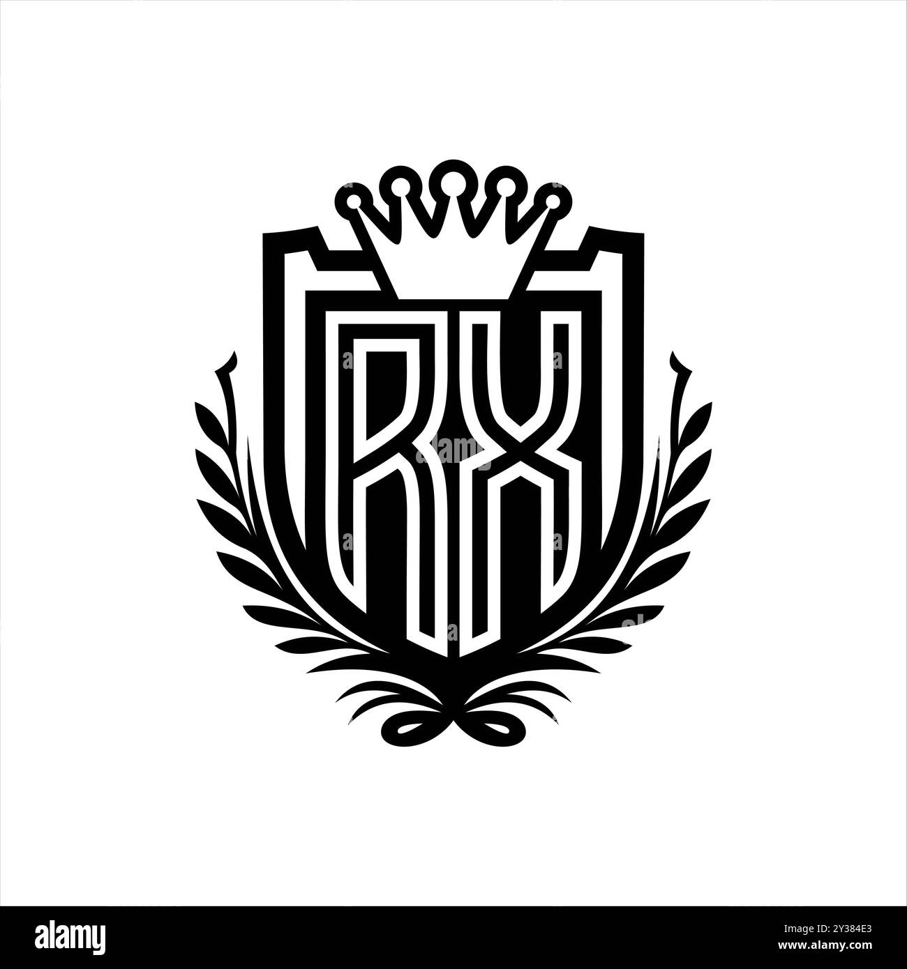 RX Letter logo heraldic shield shape with crown, vintage shield on ...