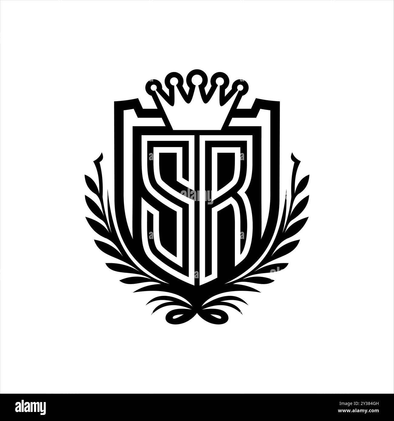 SR Letter logo heraldic shield shape with crown, vintage shield on ...