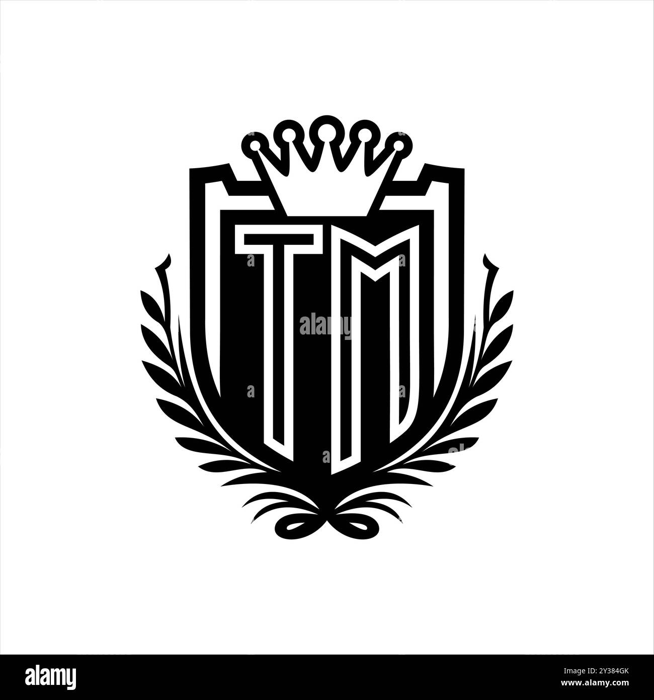 TM Letter logo heraldic shield shape with crown, vintage shield on ...